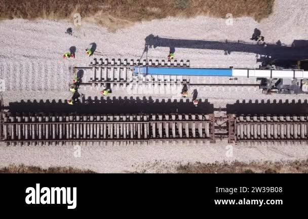 Railroad workers repairing a broken track. Repairing railway. Rail ...