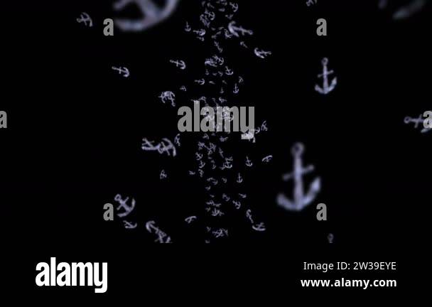 Flying many anchors on black background. Ship and boat anchor. Marine ...