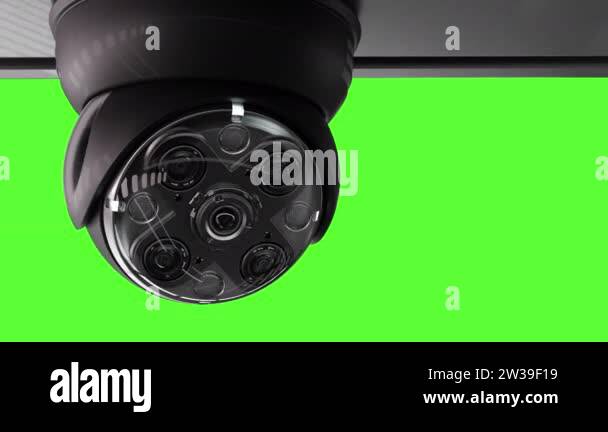 Futuristic security CCTV camera with Motion sensor on green screen ...