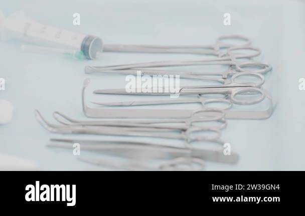 Close-up of surgical instruments. Action. Close-up of surgical ...