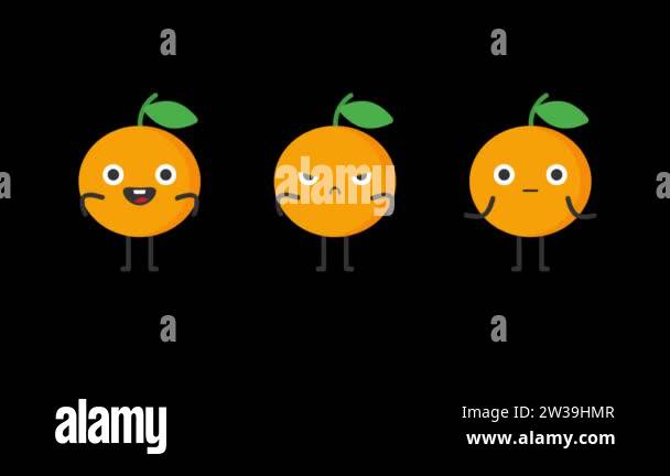 Orange funny character. Three animations yes no surprised. Transparent ...