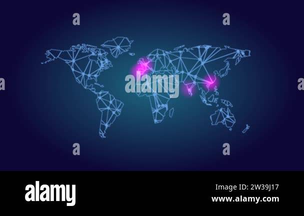 World Map Animation With Pink Dots Appearing In Different Countries ...