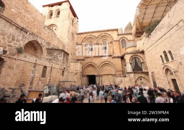 Jerusalem Temple of the Resurrection, Sanctum Sepulchrum. People near ...