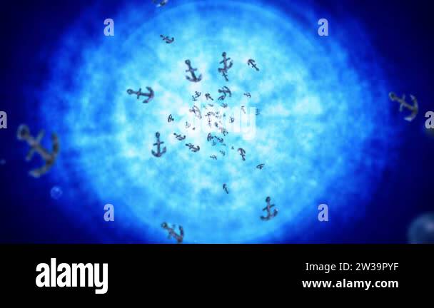 Flying many anchors in blue water. Ship and boat anchor. Marine icon ...