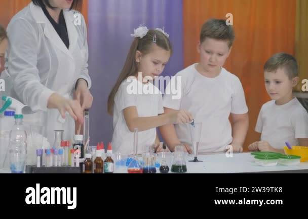Chemical experiments for children. Fun experiments for children. Girl ...