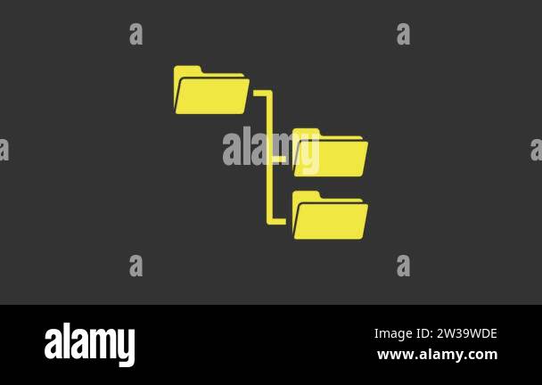 Yellow Folder tree icon isolated on grey background. Computer network file folder organization ...