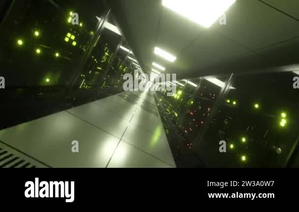 Digital information flows through the network and data servers behind ...