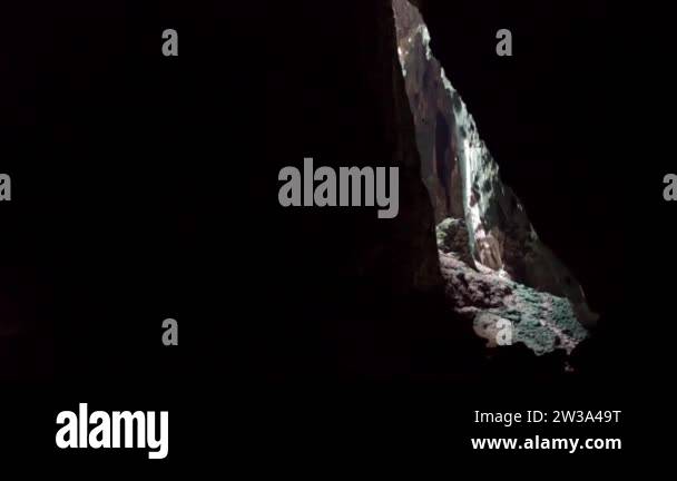 4K, The sun rays inside the beautiful natural limestone cave in ...