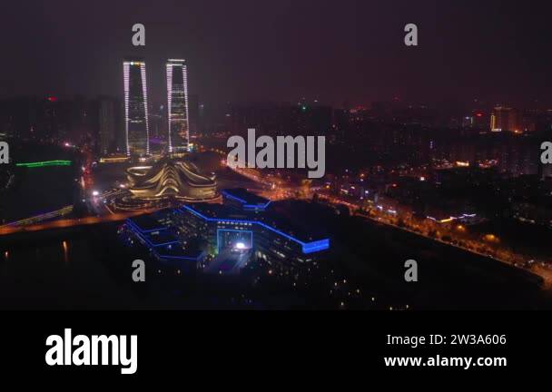 Night time changsha city famous international culture and art center ...