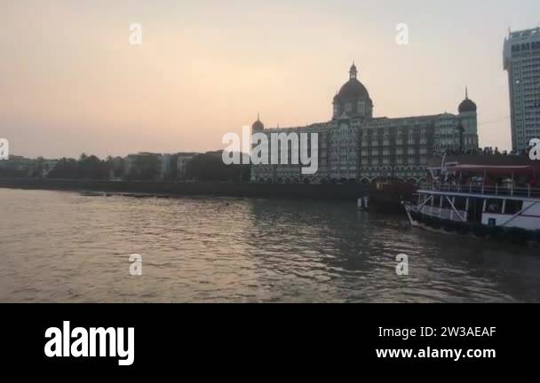 Mumbai, India - November 10, 2019: Arabian Sea tourists meet ships under the monument gate to ...