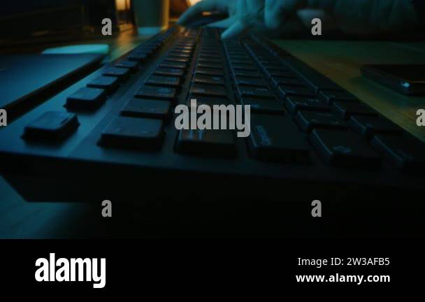 Close-up Moving Macro Shot: Person uses Mouse, Typing on the Computer ...