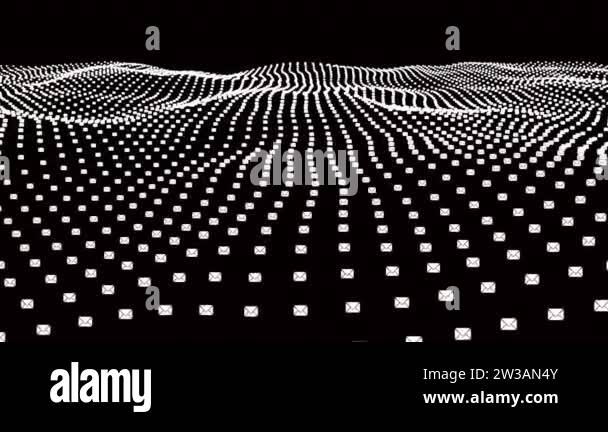 4k Digital blue Wave of e-mail symbol dance motion on wave and light ...