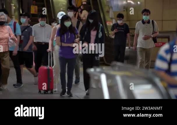 Taipei, Taiwan-04 June, 2020: 4K, Asian people wearing protective mask against transmissible ...