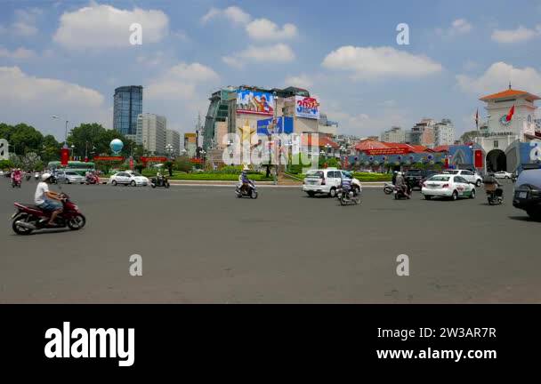 Ho Chi Minh City - Roundabout traffic view with 40th anniversary ...