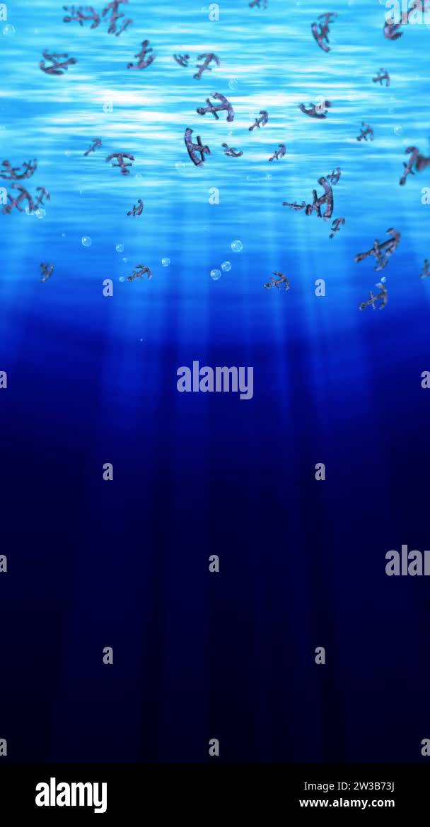 Flying many anchors in blue water. Ship and boat anchor. Marine icon ...