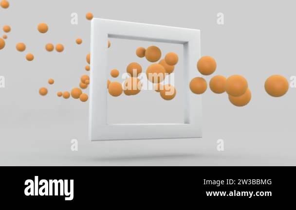 3D abstract animation of a stream of balls, spheres moving randomly ...