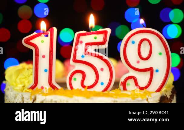 Number 159 Happy Birthday Cake With Burning Candles Topper Stock Video ...