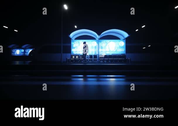 Robot on the Sci Fi railway futuristic station. Future concept. Aerial ...