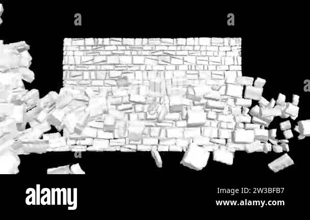 Wall explosion, destruction. 3D animation. Stonewall collapse, wall ...