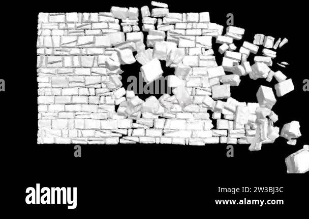 Wall explosion, destruction. 3D animation. Stonewall collapse, wall ...