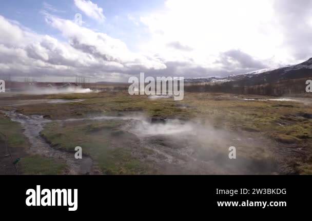 Geyser Valley in the southwest of Iceland. The famous tourist ...