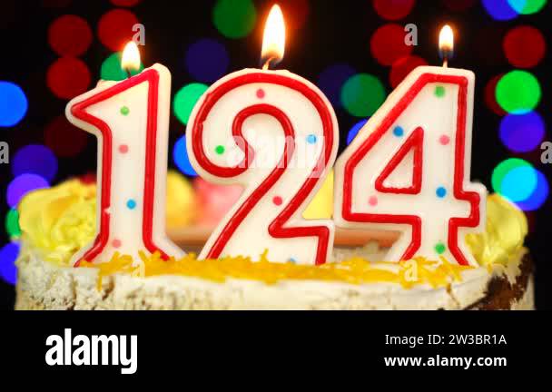 Number 124 Happy Birthday Cake With Burning Candles Topper Stock Video ...