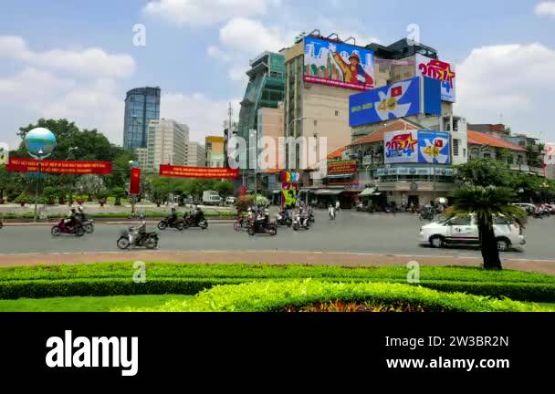 Ho Chi Minh City - Roundabout traffic view with 40th anniversary ...