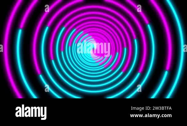 Neon Circle background with LED tunnel. Fluorescent abstract blue ...