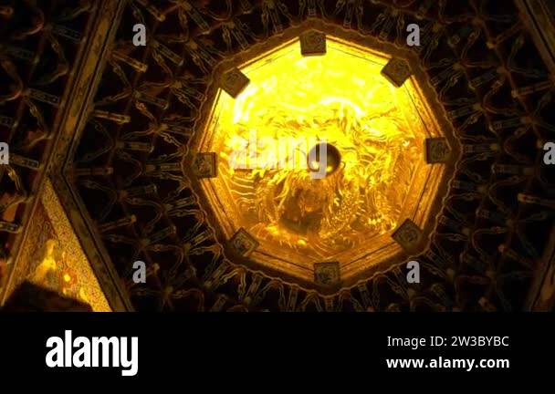 4K, Gold dragon hanging from ceiling inside of Nankunshen Daitian ...