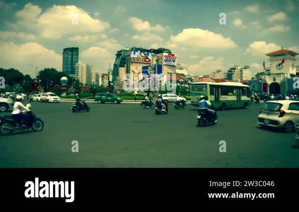 Ho Chi Minh City - Roundabout traffic view with 40th anniversary ...
