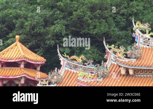 4K Big Taiwanese Temple of Matzu, the Goddess of the Sea. View of high ...