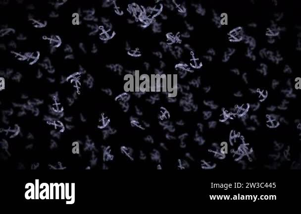 Flying many anchors on black background. Ship and boat anchor. Marine ...