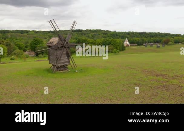 watermill with rural wooden house in Pyrohiv or Pirogovo open air ...