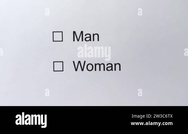 Gender choice Man or Woman. Hand draw a tick in the Man checkbox on ...
