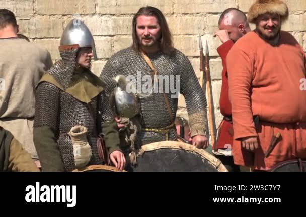 The camp of the Vikings. The Vikings before the battle. Medieval ...