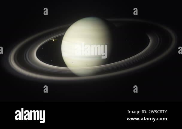 3d Animation of Saturn and a spacecraft orbiting the planet and its ...