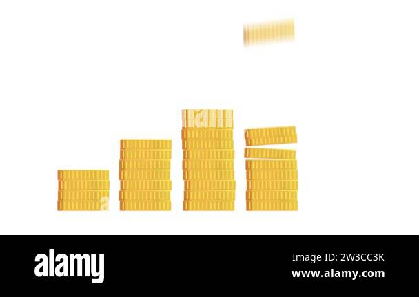 2d animation Raising of golden coins stacks on white background. Money ...