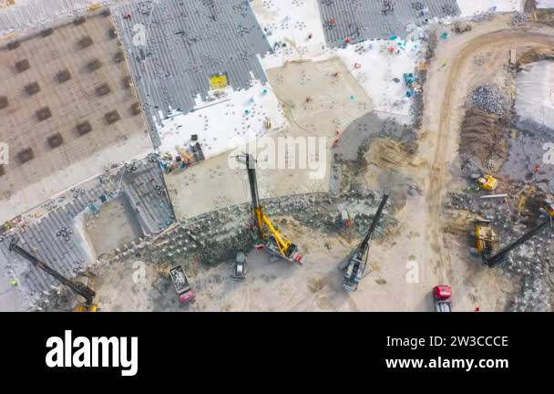 Construction of a stadium, exhibition complex, arena. Heavy machines ...