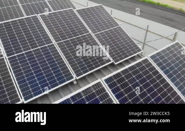 Sun solar panels 4k video power plant from drone. Electricity ...