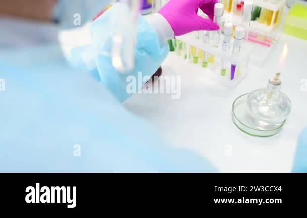 researcher or an employee of a bacteriological laboratory makes an ...