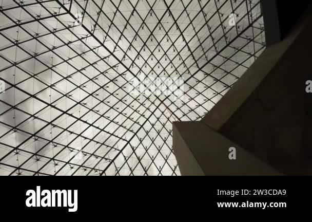 The ceiling glass pyramid at the Louvre museum in Paris. France. Video ...