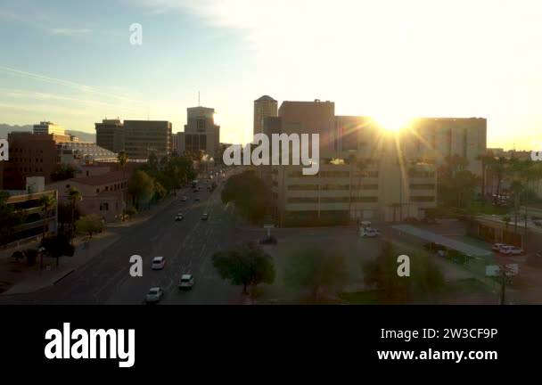 Tucson, Arizona, USA Downtown Skyline And Road Traffic at sunset Stock ...