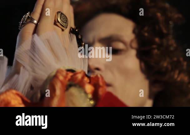 Male actor in the image of a medieval queen, actor's reconstruction ...