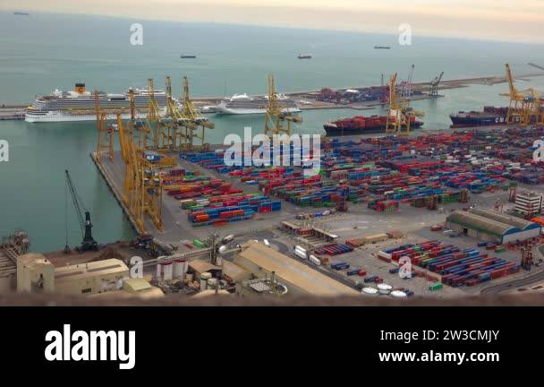 Container Port docks ship commercial shipping freight cargo. Barcelona ...