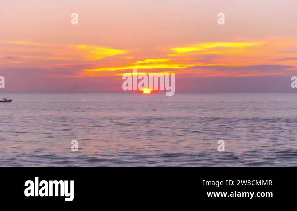 4k Scene of sunset tropical beach sea. New normal after covid-19 ...
