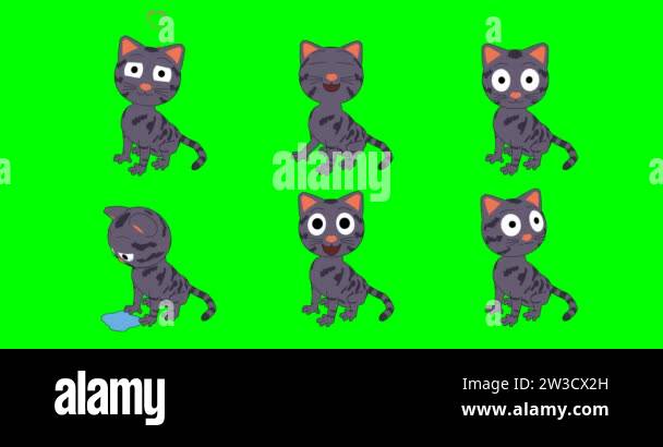 Cat emoji set. The cartoon cat is showing different emotions. Green ...
