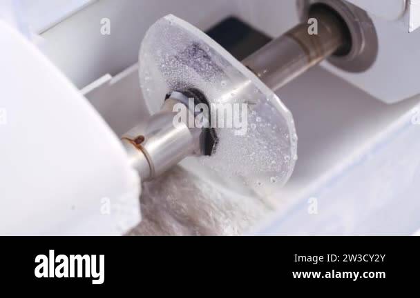 Production of lens for eyeglasses. Modern equipment of making glasses ...