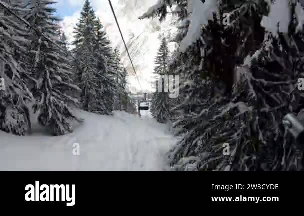 Action cam hyperlapse from cable car chair shot from behind while ...