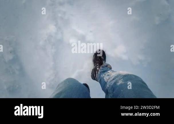 Winter Walk Pov Hiking Scene With Legs in High Snow. Looking Down at ...