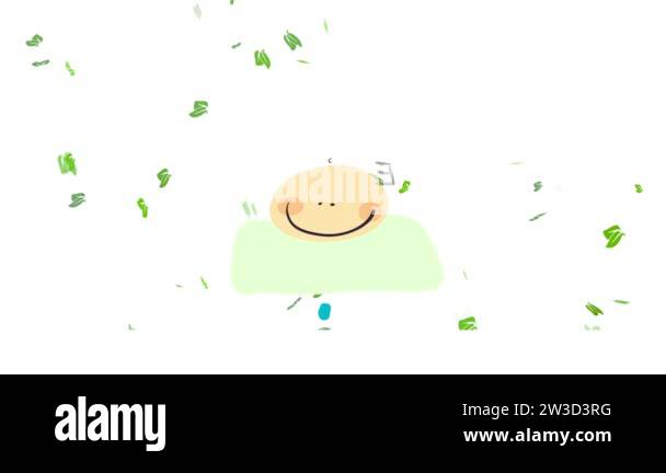 Bouncing Flat Elements Forming Drawing Of Joyful Kid Standing Up For ...
